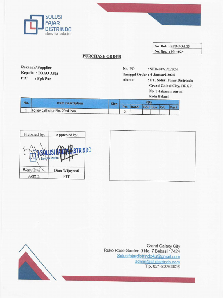 007 Purchase Order SFD - Toko Arga | PDF