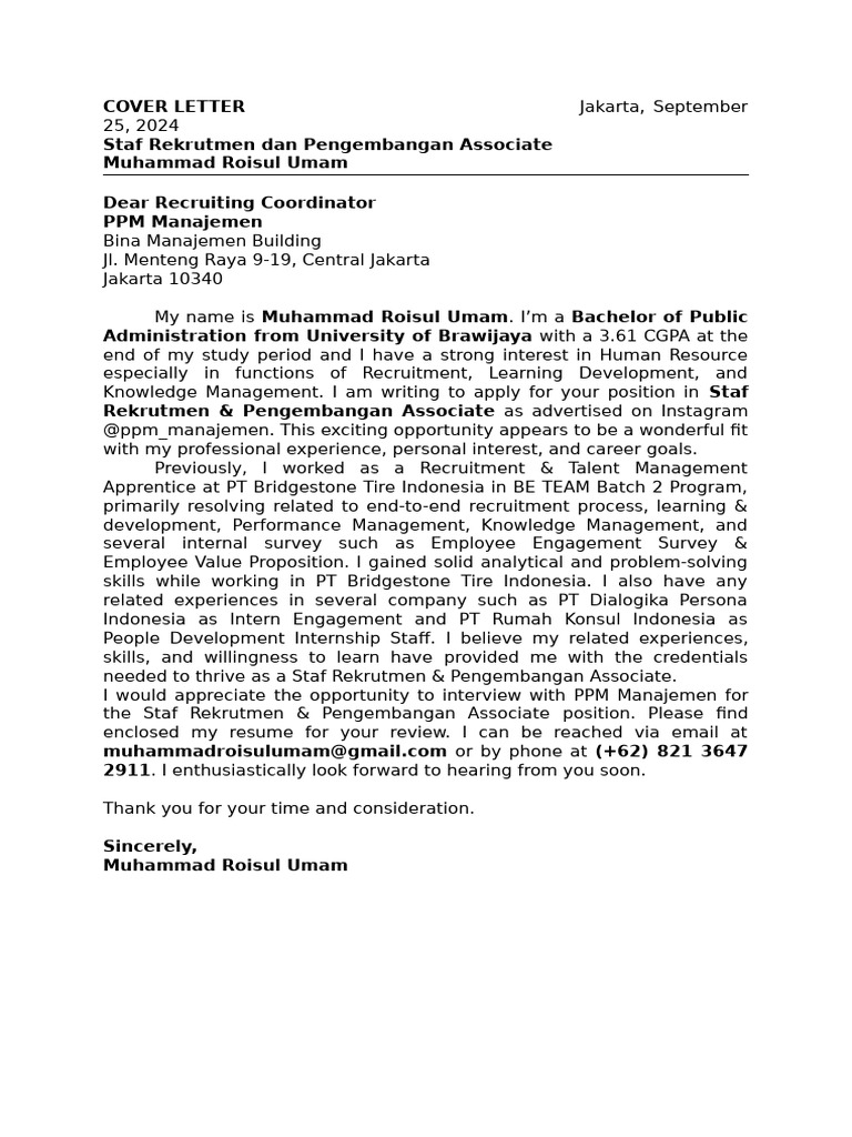 Cover Letter English | PDF