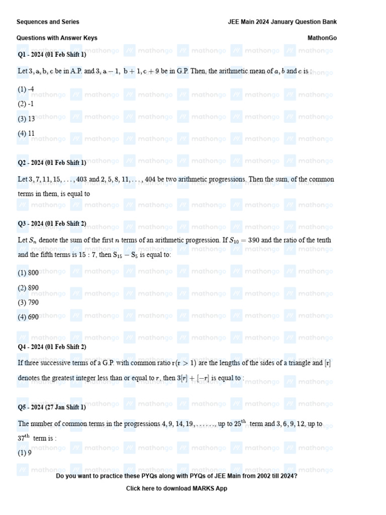 Sequences and Series - JEE Main | PDF | Mathematical Objects | Numbers