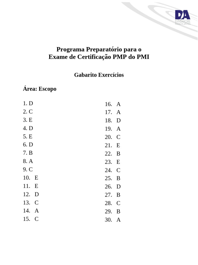 Modulo01 Escopo GabaritoExercicios | PDF
