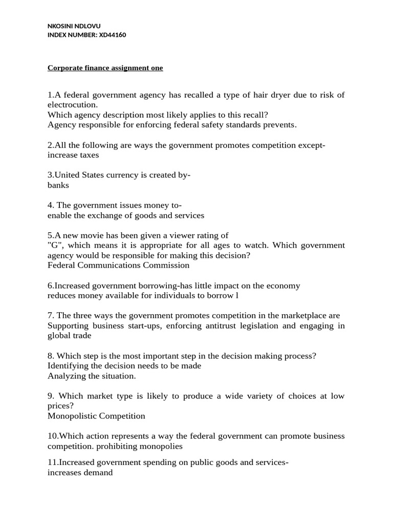 Corporate Finance Assignment One | PDF | Business