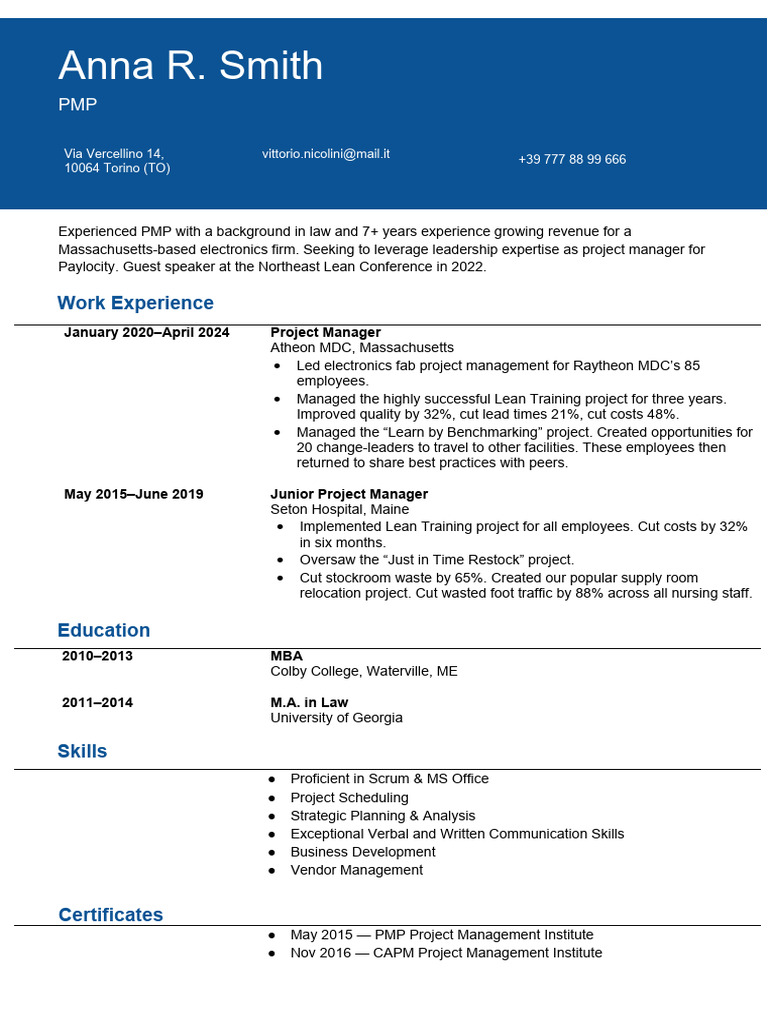 Mid Career Resume Template | PDF
