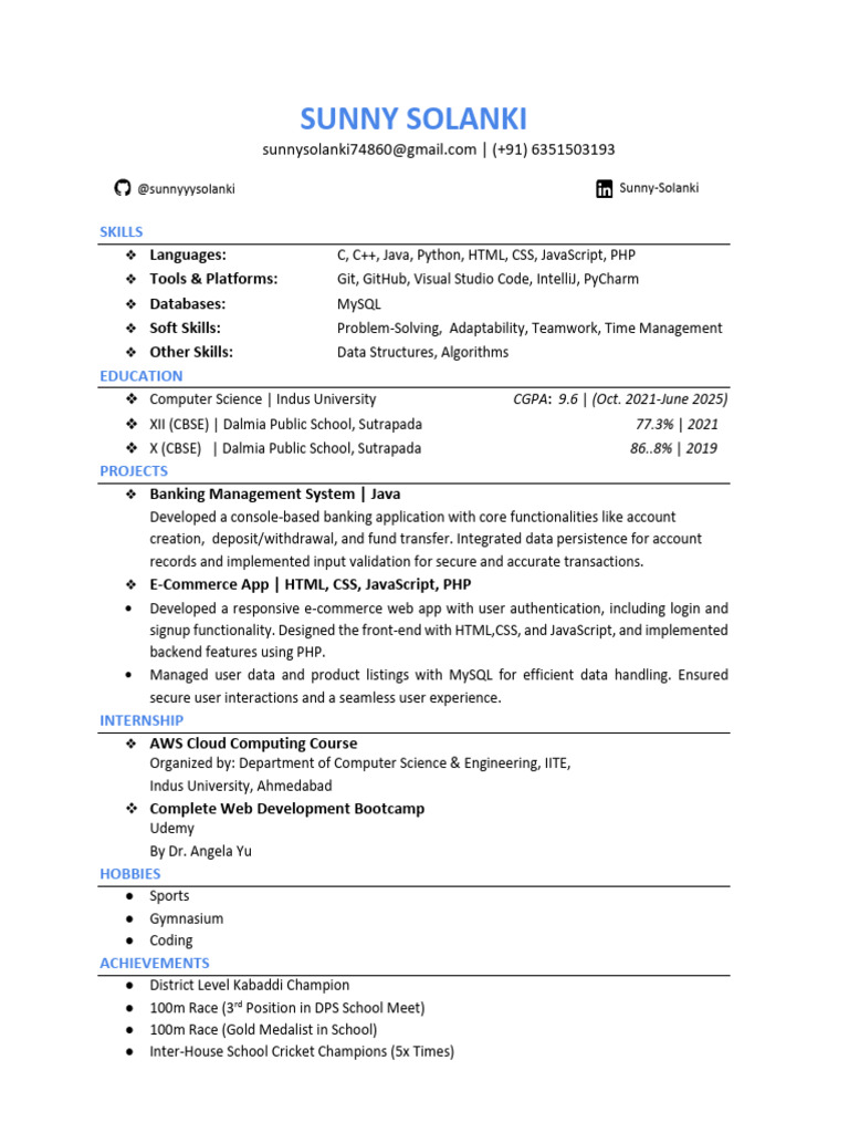 Sunny Solanki CV-sport | PDF