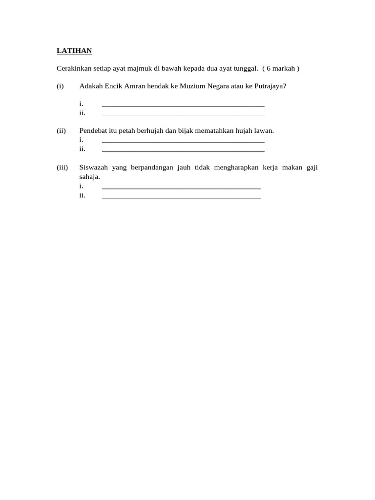 Latihan Cerakin Ayat Majmuk | PDF