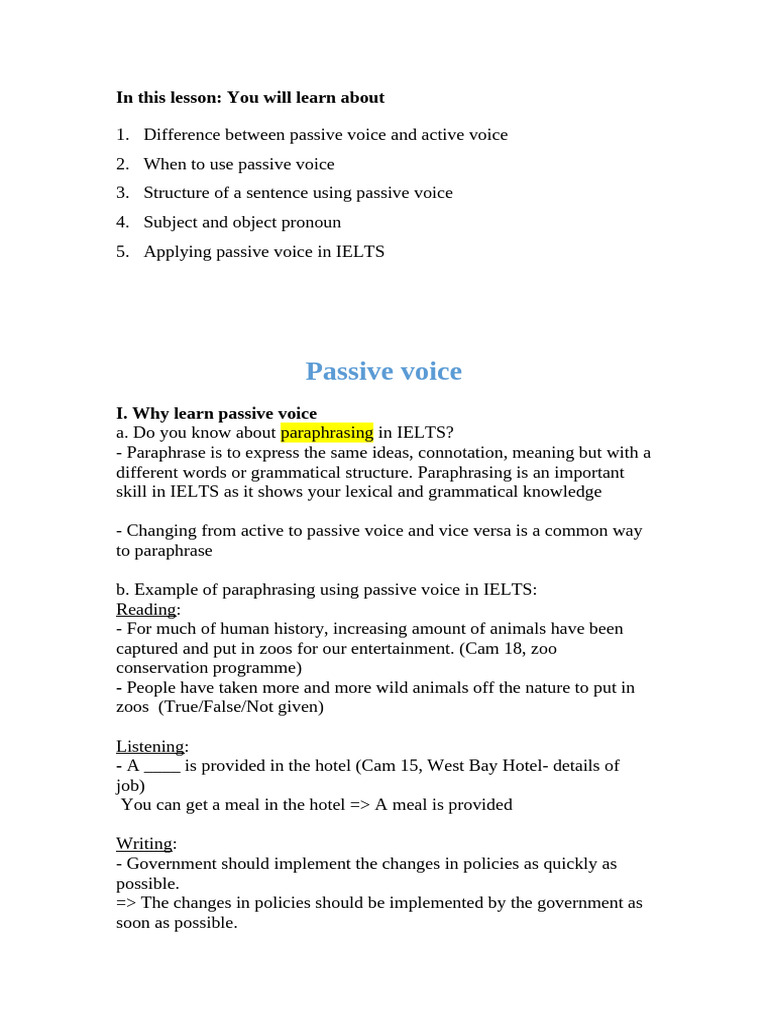 Grammar IELTS - Passive Voice | PDF