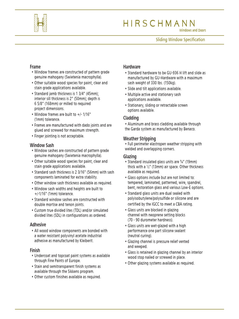 Sliding Window Specs | PDF | Window | Building Engineering
