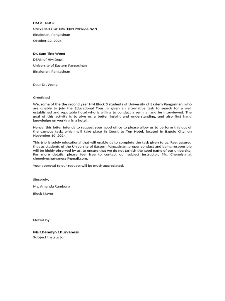 Letter To Dean | PDF | Wellness