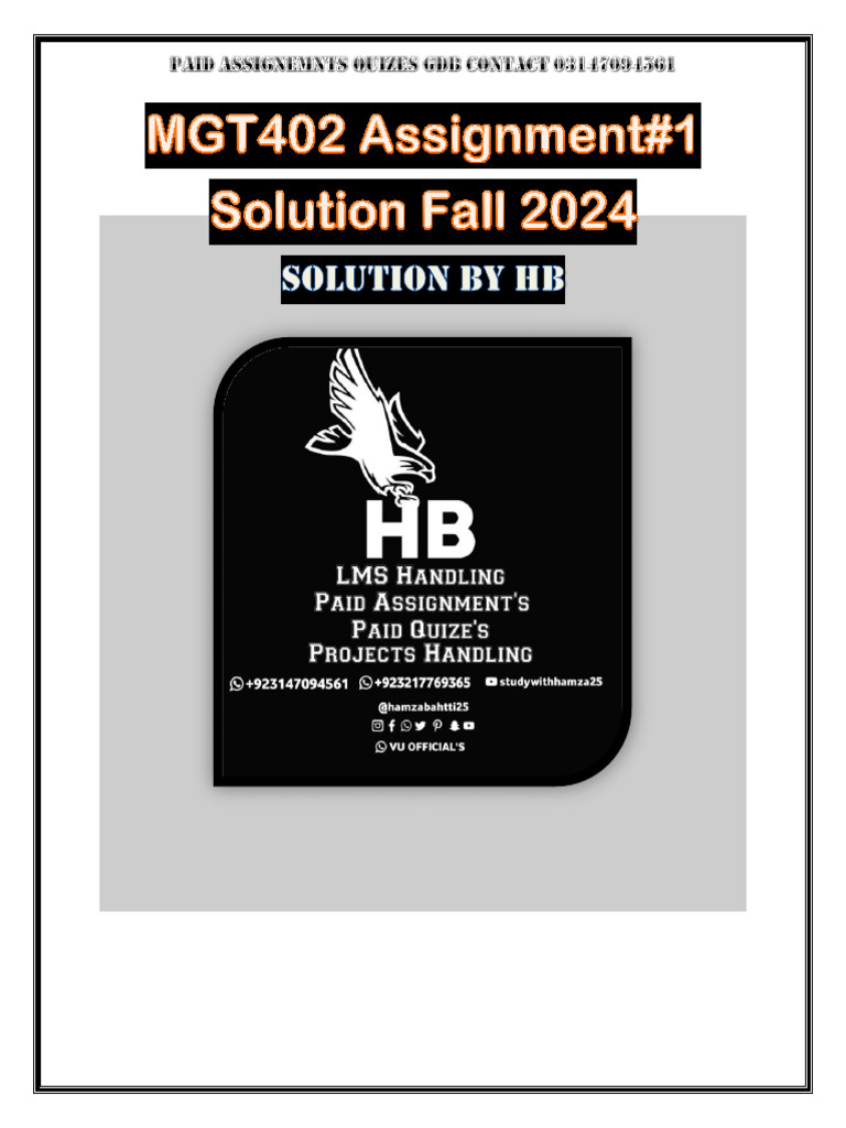 MGT402 ASSIGNMENT NO 1 ANSWER 2024 BY HB (@studywithhamza25) | PDF