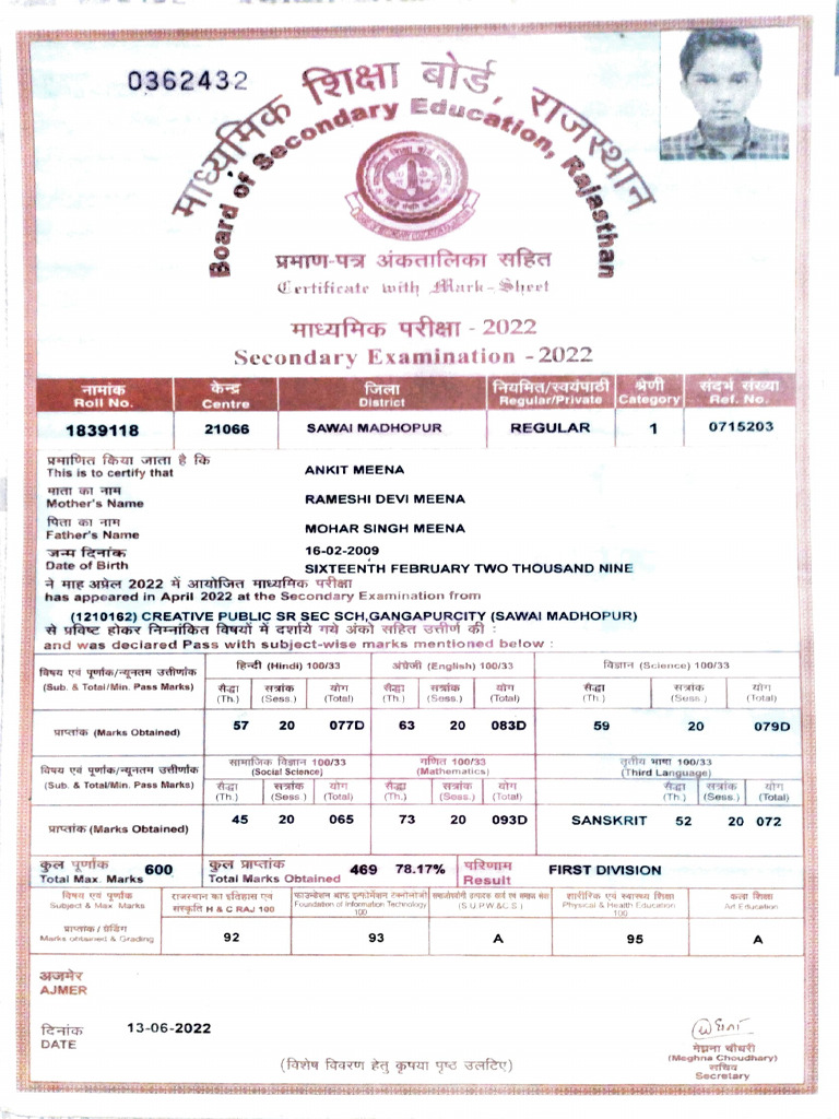 ankit 10Th Mark Sheet | PDF