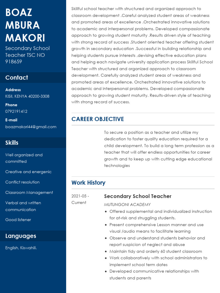 Secondary School Teacher Profile | PDF | Teachers | Schools