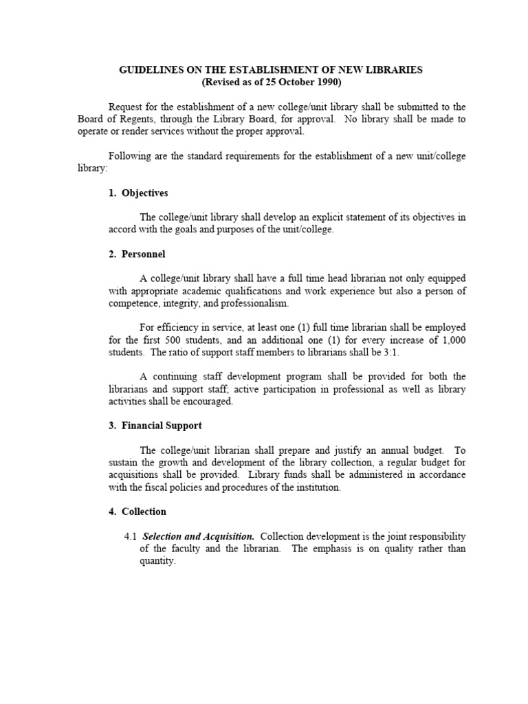 Guidelines On The Establishment of New Libraries | PDF | Libraries ...