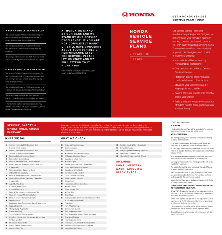 Honda Service Plan Brochure 09.2022 | PDF | Brake | Vehicles