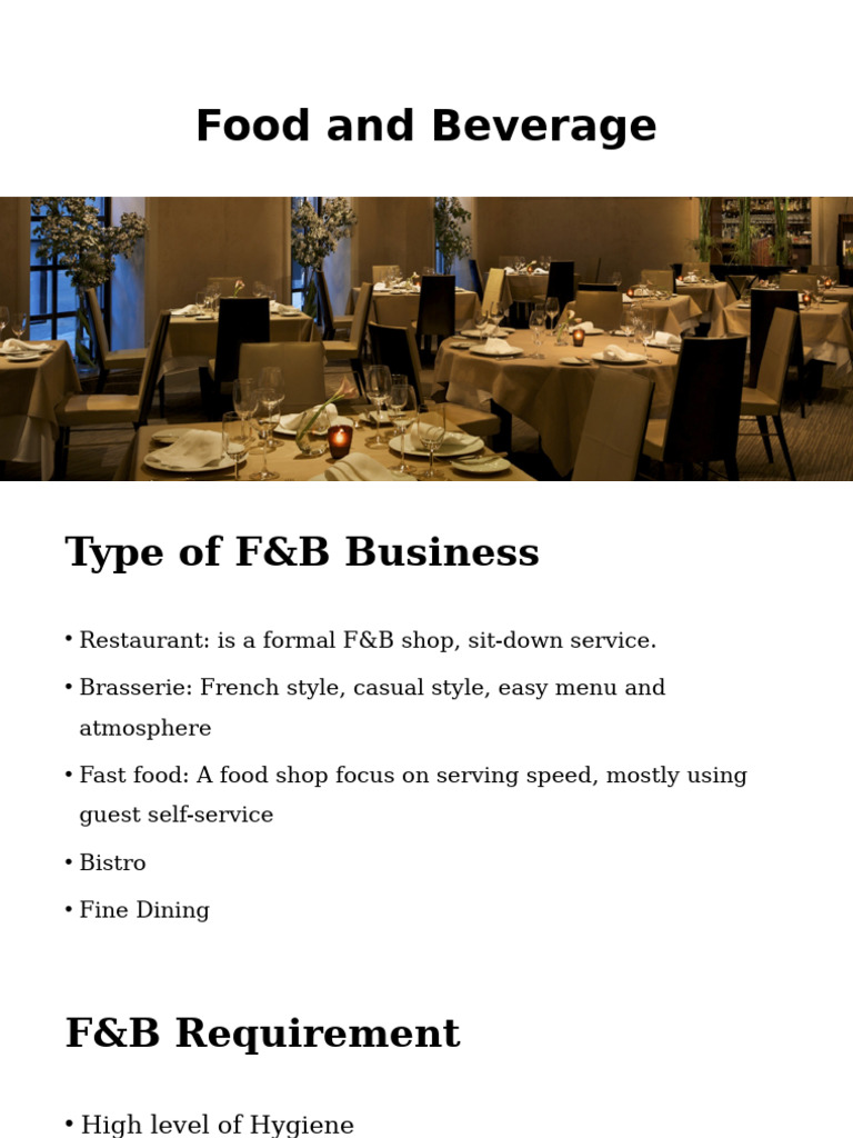 Hotel Food & Beverage Overview | PDF | Restaurants | Foodservice