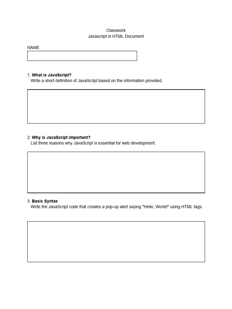 Grade - Level - 8 - Classwork - 1 - With Asnwer | PDF | Java Script | Html
