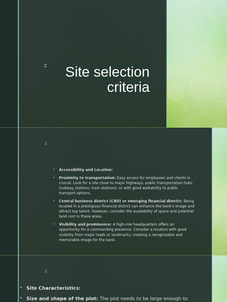 Optimal Bank HQ Site Selection Criteria | PDF