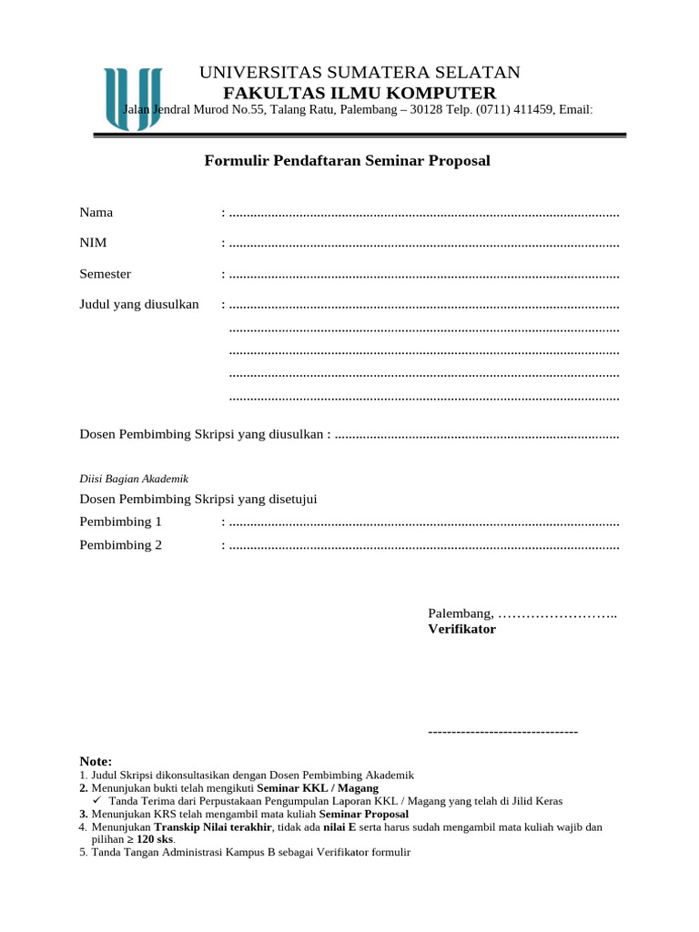 Formulir Pendaftaran Seminar Proposal | PDF | Bisnis | Teknologi & Rekayasa