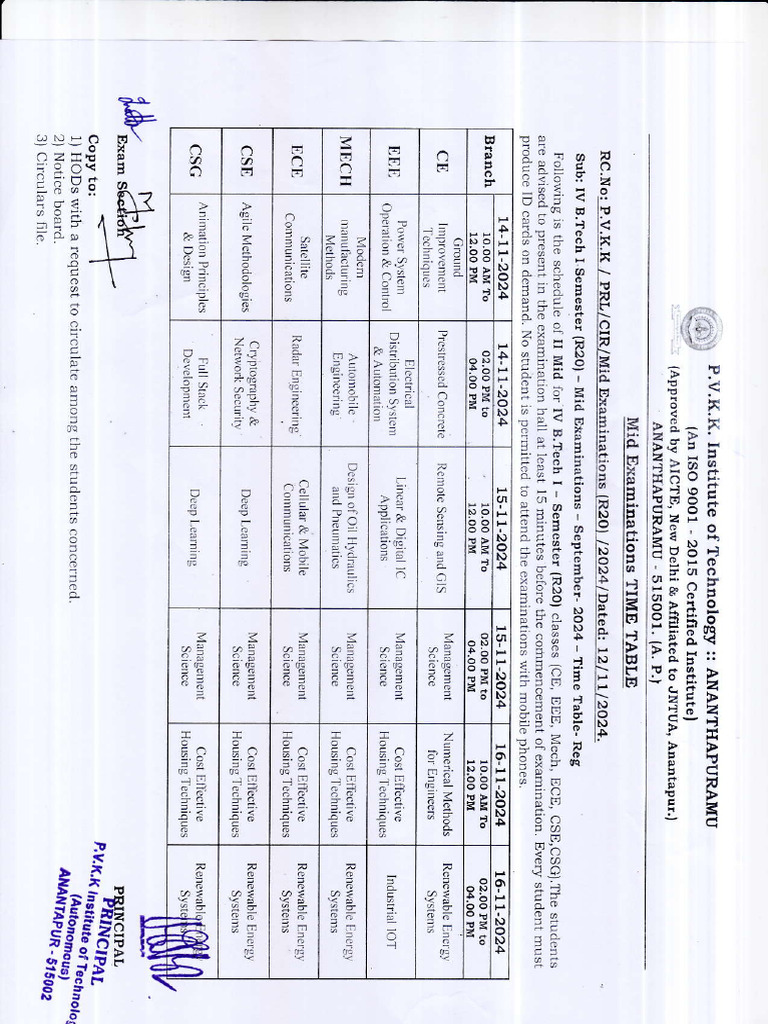 Mid Exam Timetable - Iv - I - 12.11.2024 | PDF
