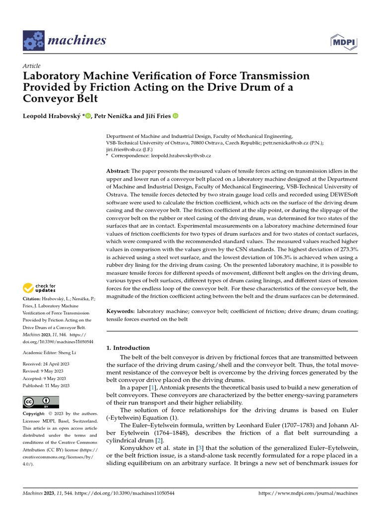 Laboratory Machine Verification of Force Transmiss | PDF | Friction ...
