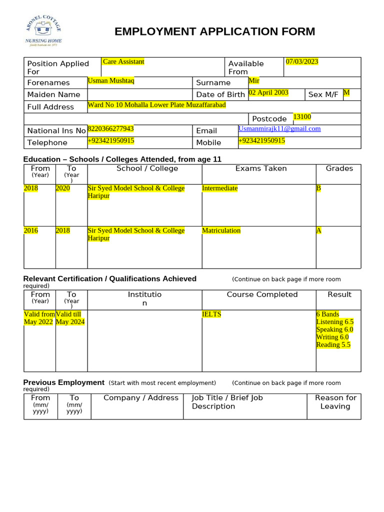 Application-Form-Aronel Co Uk | PDF | Medicine | Diseases And Disorders