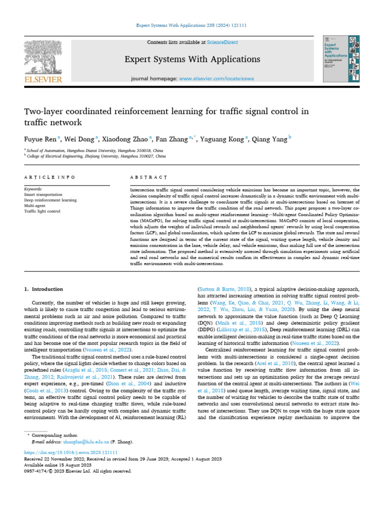 1 Two-Layer Coordinated Reinforcement Learning For Traffic Signal Control in Traffic Network ...