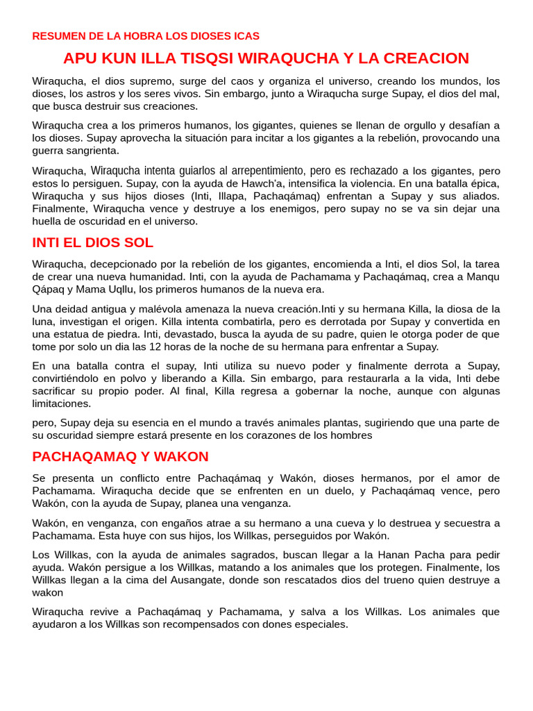 Resumen de La Hobra Los Dioses Icas | PDF | Imperio Inca