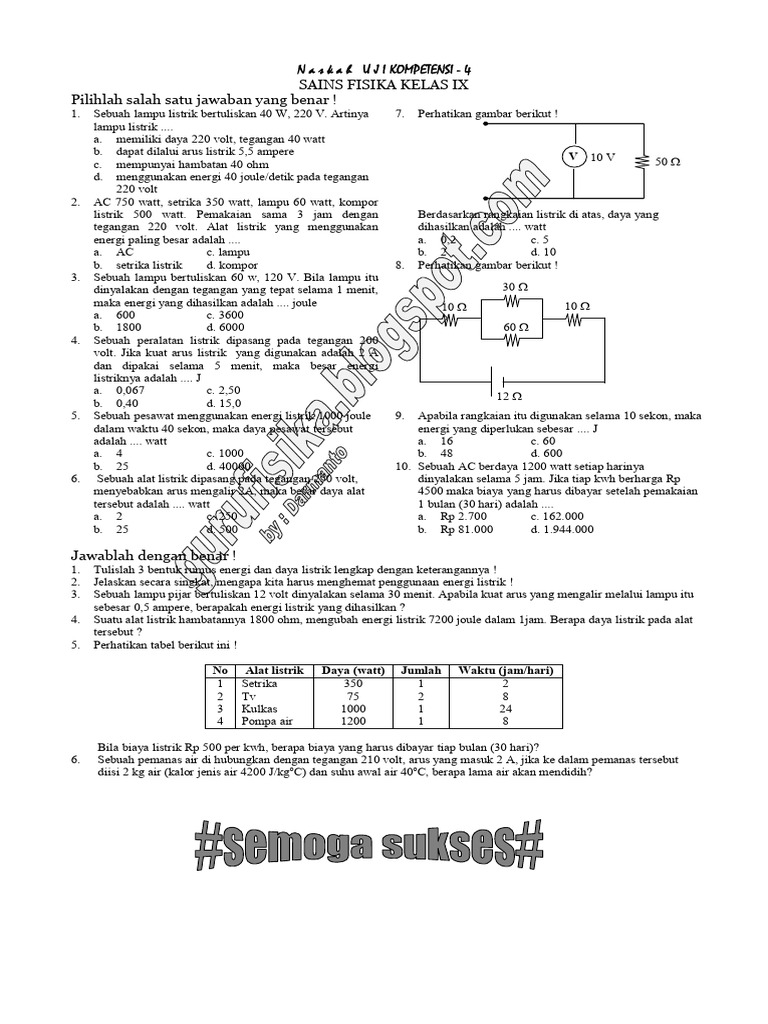 Soal Energi Dan Daya Listrik Pdf Teknologi And Rekayasa