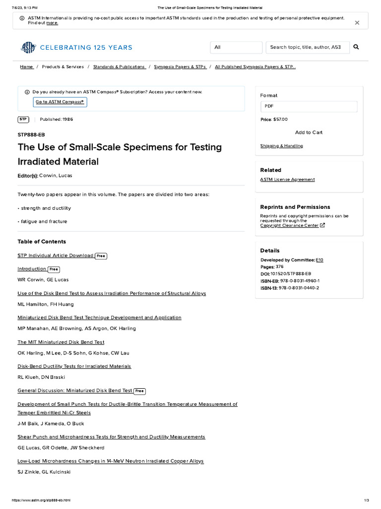 Small-Scale Testing of Irradiated Materials | PDF | Fracture | Ductility