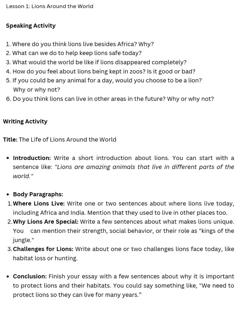 Lion Conservation for Kids | PDF | Lion | Hunting