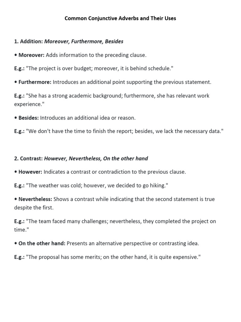 Conjunctive Adverbs Guide | PDF | Career & Growth