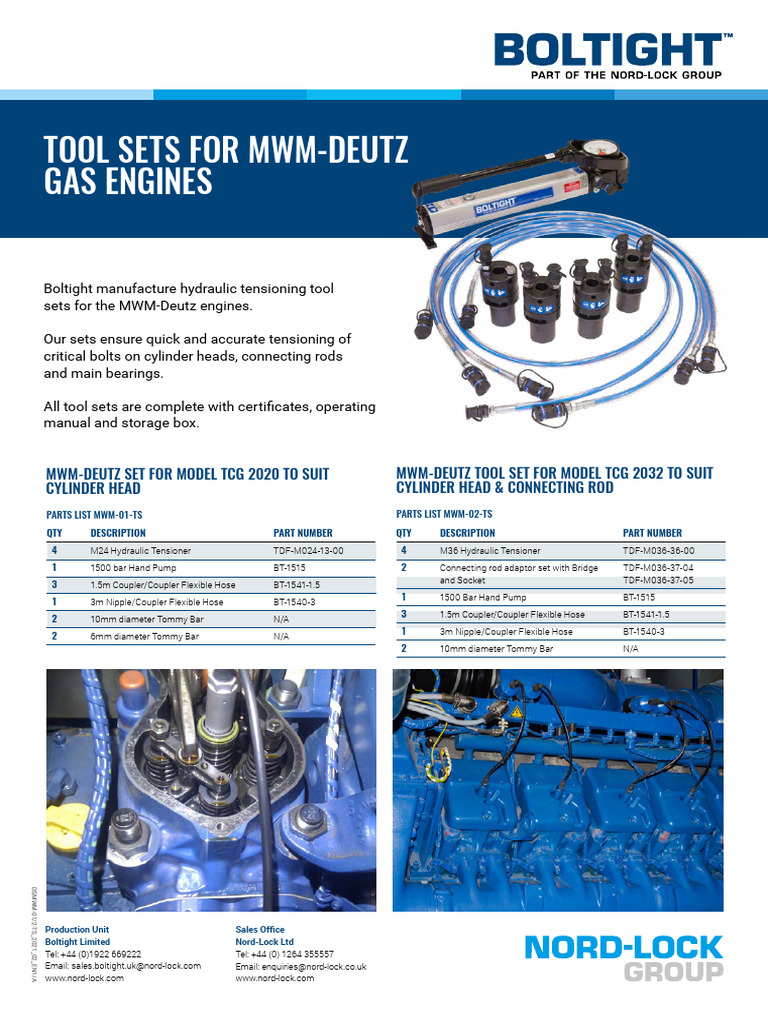 Boltight - Data - Sheet - MWM Deutz Engine Tool Sets | PDF | Equipment