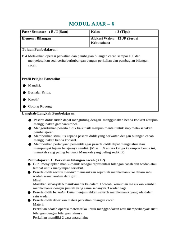 MODUL AJAR Matematika Kelas 3 | PDF | Karier & Perkembangan | Kesehatan Holistik