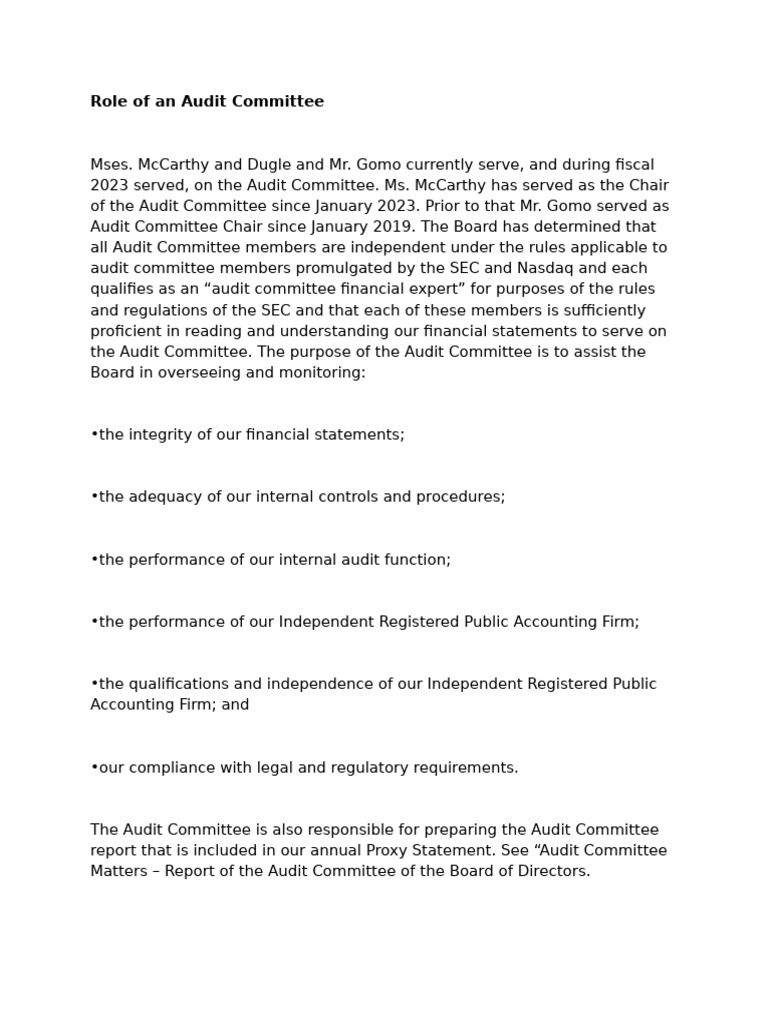Role of an Audit Committee | PDF