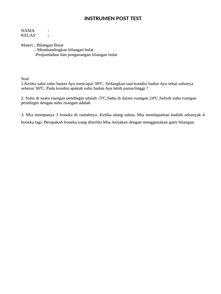 Instrumen Post Test Siswa | PDF