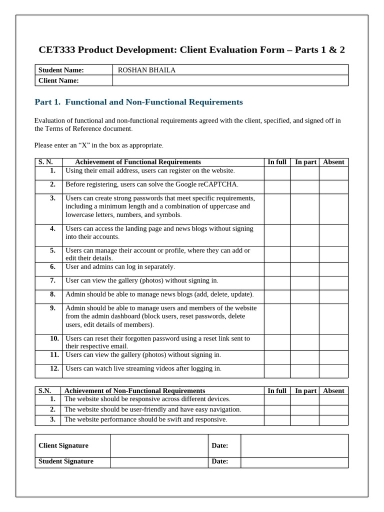 Evaluation Form | PDF | Computers