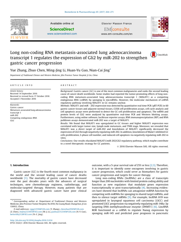 Long Non-Coding RNA Metastasis-Associated Lung Adenocarcinoma | PDF | Cancer | Gene Expression