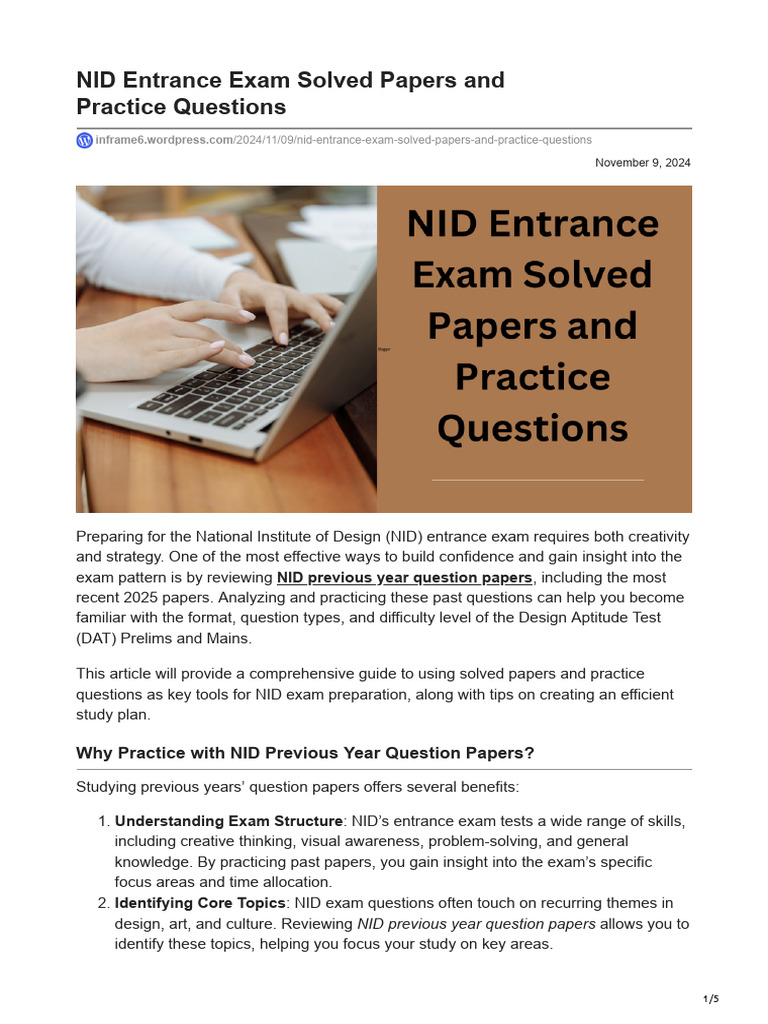 NID Entrance Exam Solved Papers and Practice Questions | PDF | Cognition | Cognitive Science