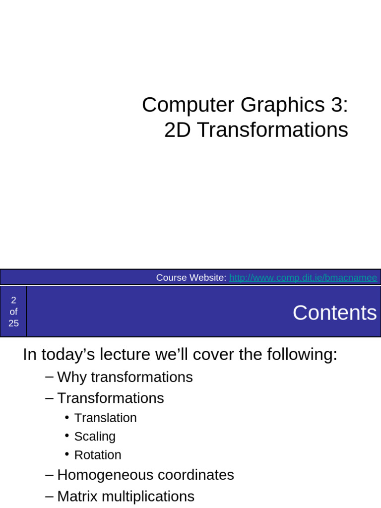 Graphics3 2DTransformations | PDF | 2 D Computer Graphics | Matrix (Mathematics)
