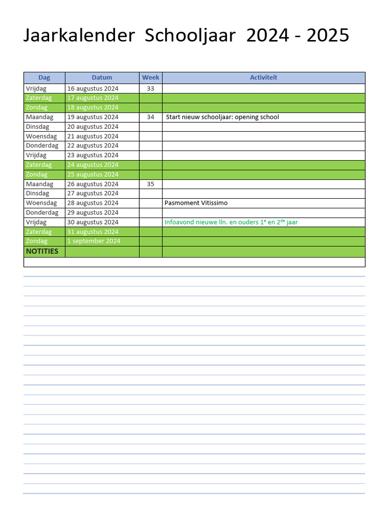 Jaarkalender Ouders en Leerlingen 2024-2025 | PDF