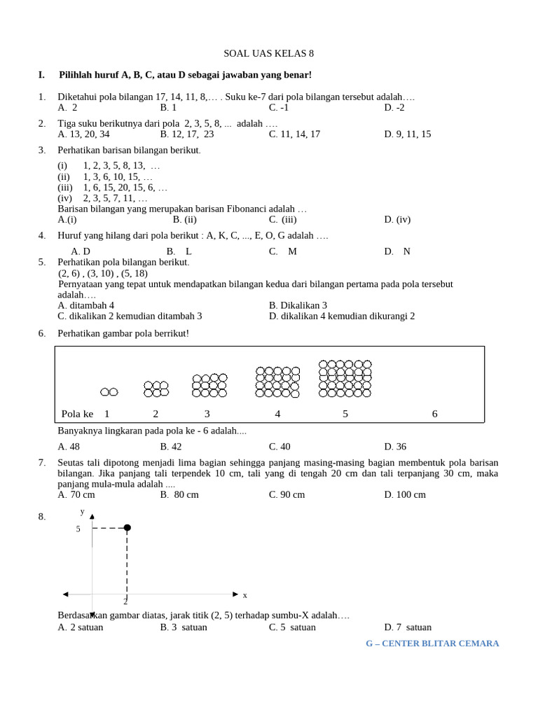 SOAL PAS MTK KLS 8 K13 - WEBSITE WWW - Kherysuryawan.id | PDF
