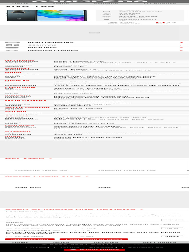 Vivo Y03 - Full Phone Specifications | PDF | Pixel | Smart Devices