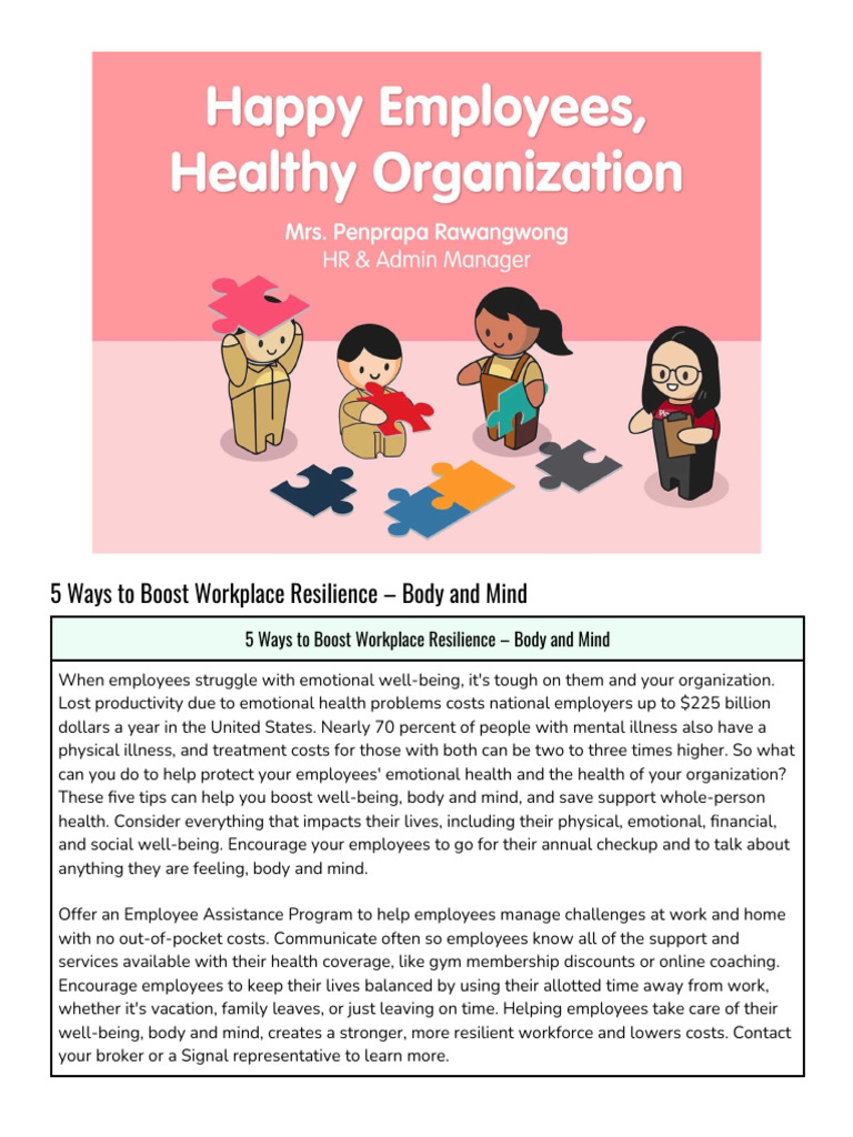 5 Ways To Boost Workplace Resilience - Body and Mind | PDF | Employment ...