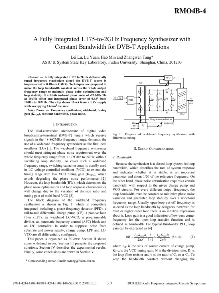 A Fully Integrated 1 175 To 2ghz Frequency Synthesizer With Constant Bandwidth For Dvb T