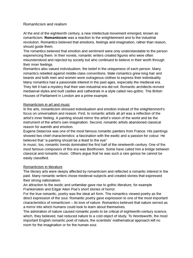 Romanticism and Realism | PDF | Romanticism | Realism (Arts)