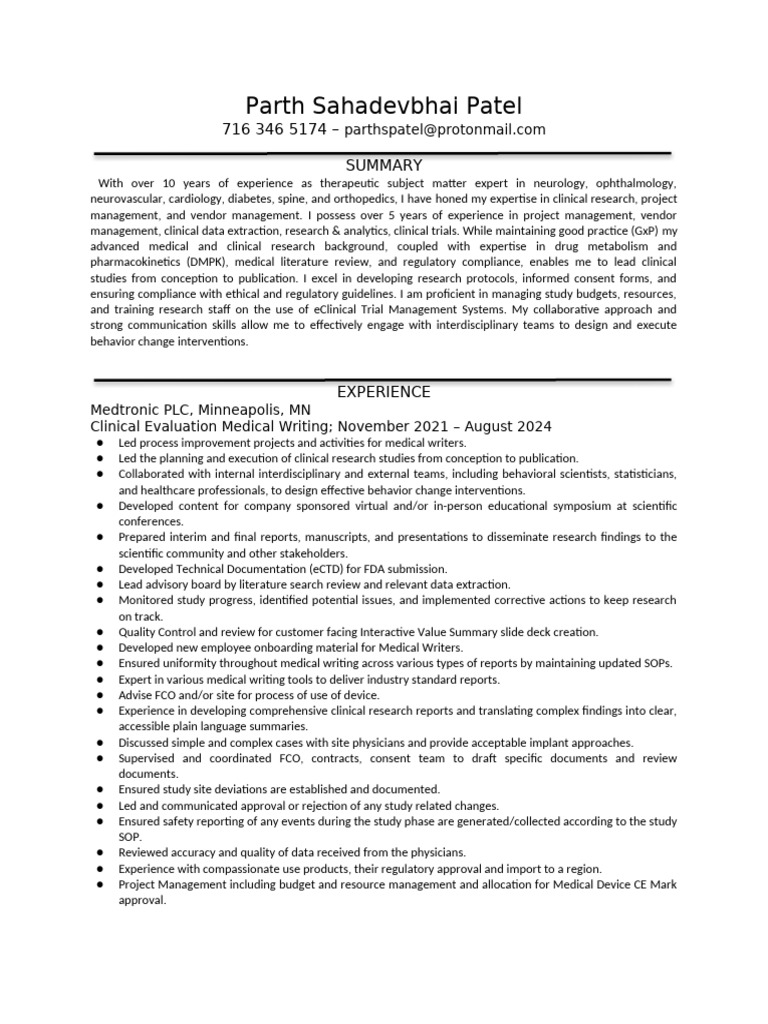 Parth Sahadevbhai Patel | PDF | Clinical Trial | Medical Device