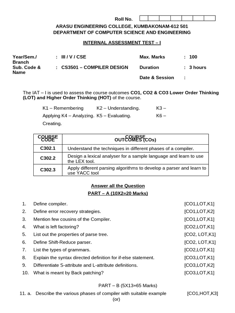 QP IAT1 CD set1 | PDF | Parsing | Syntax