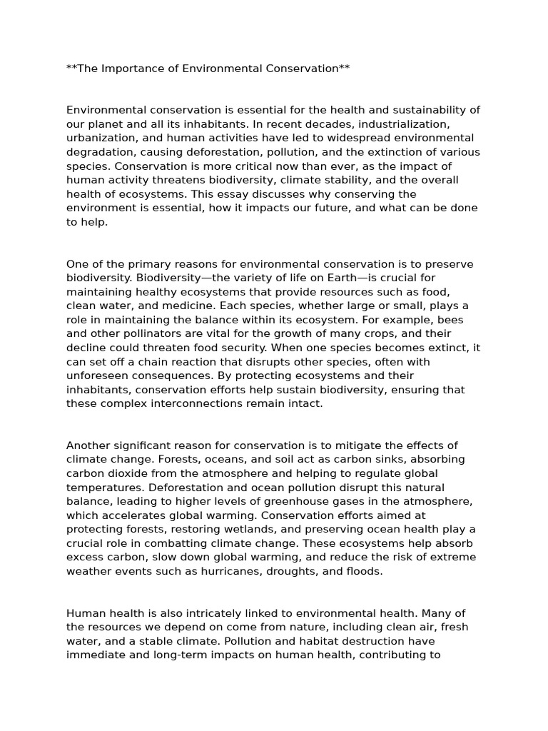 The Importance of Environmental Conservation | PDF | Conservation ...