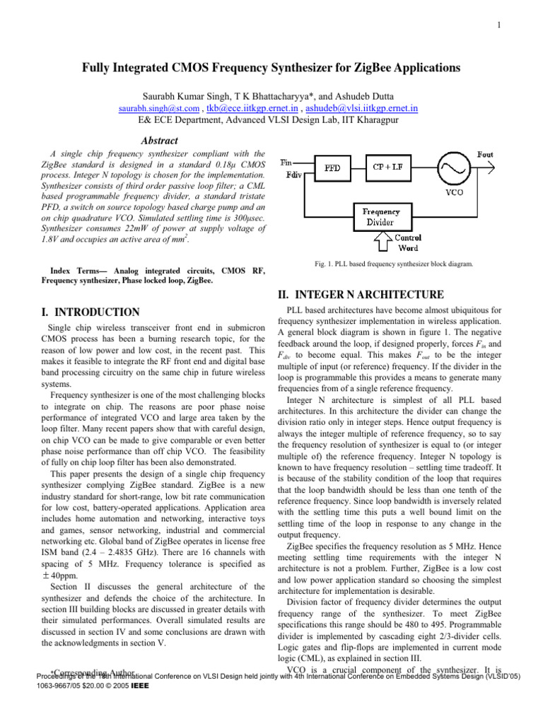 Fully Integrated CMOS Frequency Synthesizer For ZigBee Appliations | PDF | Logic Gate | Cmos
