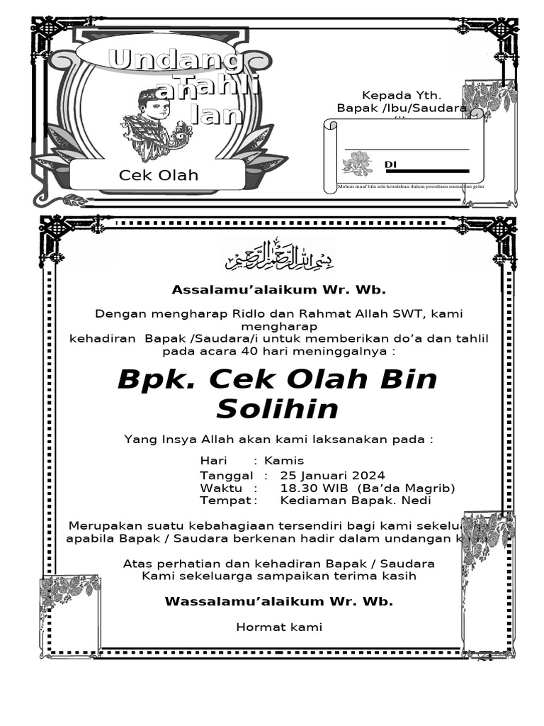 Format Undangan 40 Harian | PDF