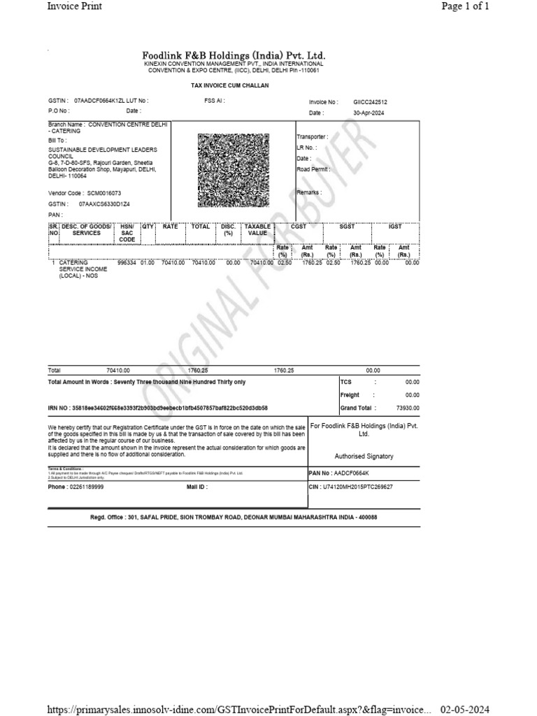 Tax Invoice - Sustainable Development Leaders Council | PDF | Payments ...