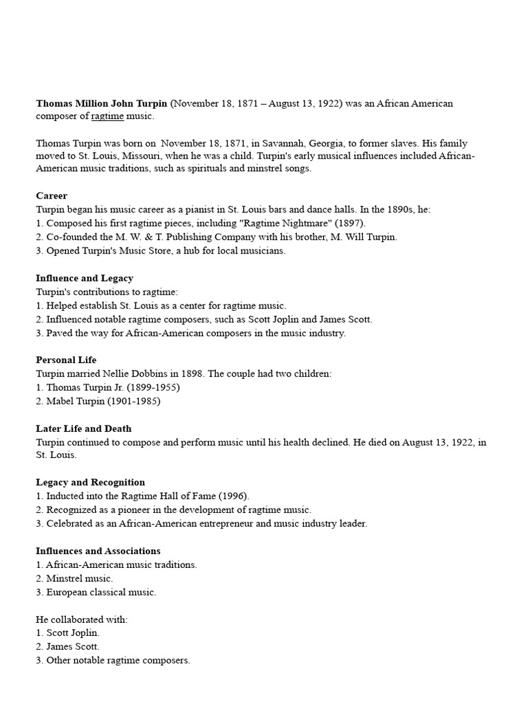 Thomas Turpin | PDF | Ragtime | James Scott (Composer)